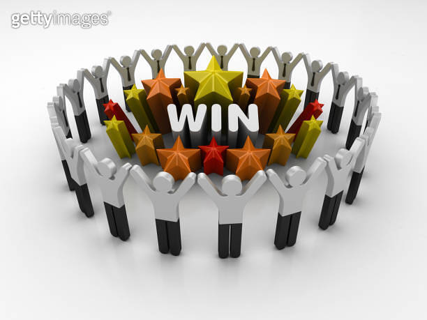 Pictogram Teamwork and Colorful Stars with WIN Word - 3D Rendering ...