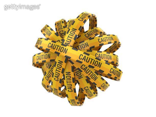 Circular Warning Cordon Tape with CAUTION Word - 3D Rendering ...