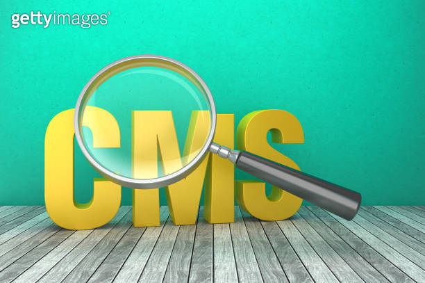 3D Word CMS with Magnifying Glass - 3D Rendering (1220448413) - 게티이미지뱅크
