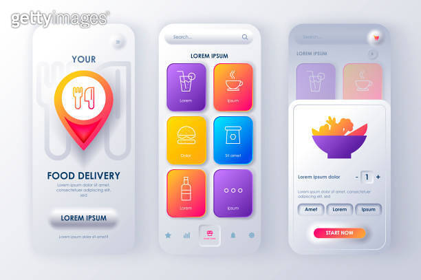Delivery food unique neomorphic design kit for mobile app neomorphism ...