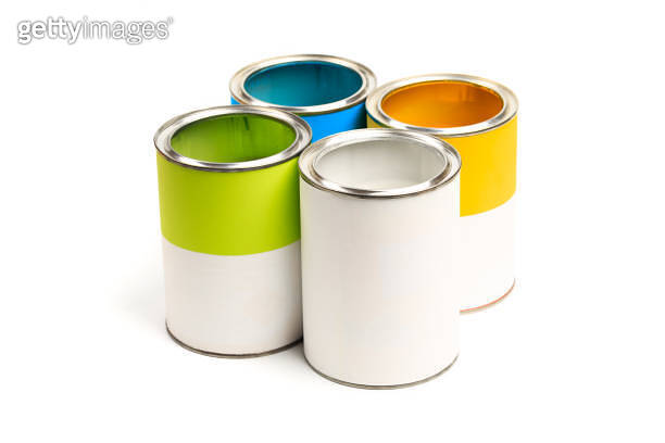 set of Cans with color paint isolated on white background - Image 이미지 ...