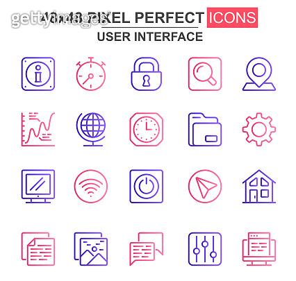User interface thin line icon set. Pinpointer, lock, gear, email, magnifier, chart, clock, wifi ...