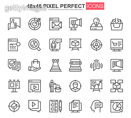 Digital marketing thin line icon set. Marketing research and strategy ...