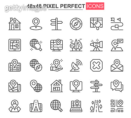 Navigation thin line icons set. Destination and route tracking unique ...