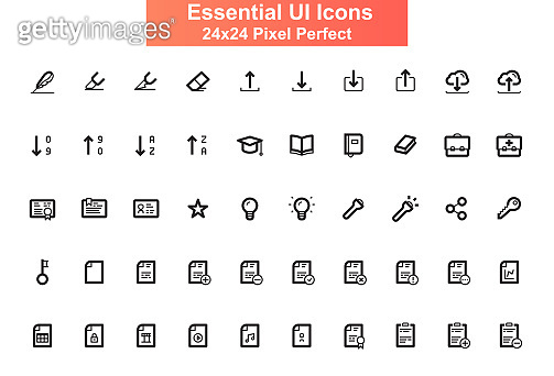 Essential UI icons set. Editing and storage information line pictograms ...