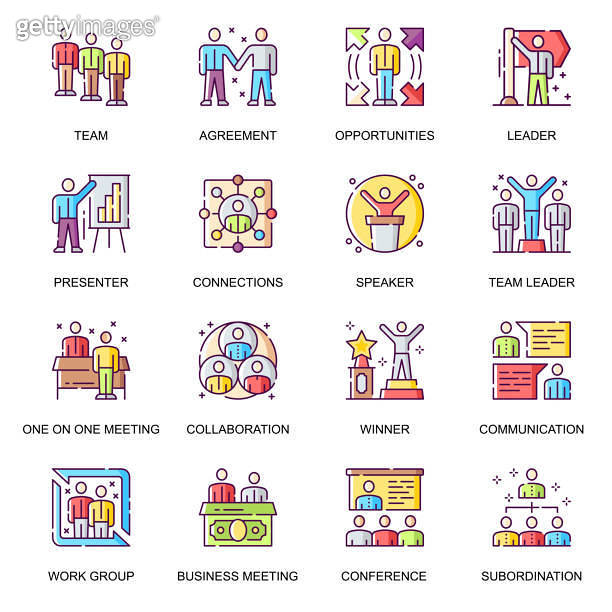 Business people icons set in flat style. Team communication and ...