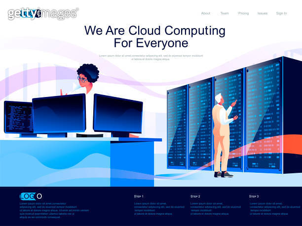 Cloud computing isometric landing page. Hosting platform, big data processing, cloud database ...