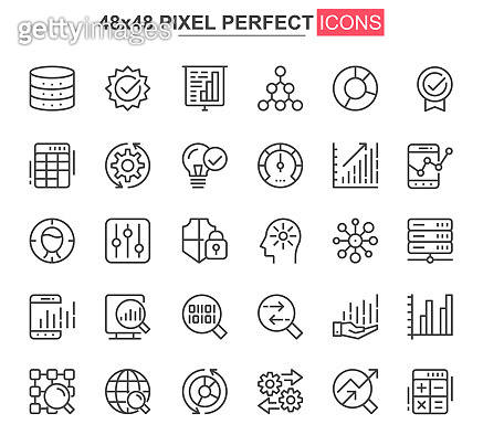 Big data analysis thin line icon set. Data processing outline ...