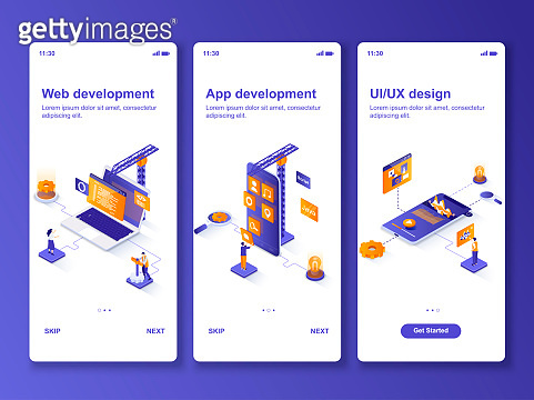 Web development isometric GUI design kit. App development, UI UX ...