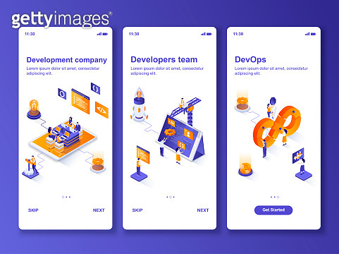 Development company isometric GUI design kit. Developers team ...