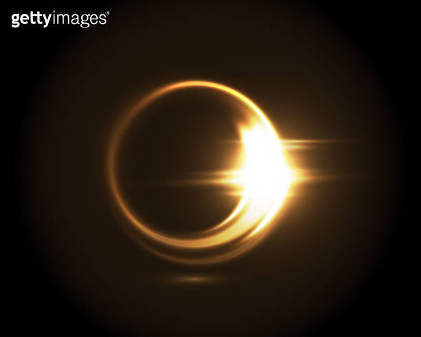 Circular lens flare golden light effect. Abstract ellipse yellow luxury ...