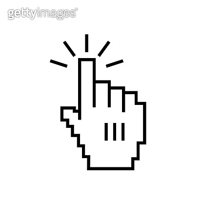 Hand cursor click outline vector icon. Pixelated hand pointer clicking ...