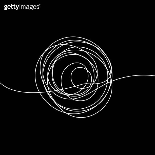 Complicated line way. Hand drawn tangle of tangled thread. Abstract ...