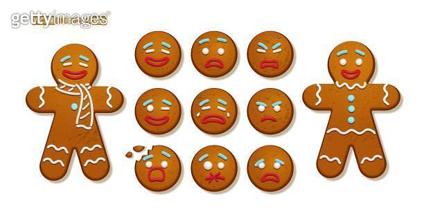 Gingerbread man cookies with different emotions set. Christmas holiday ...