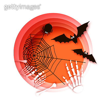 Spooky Halloween bats and spider. Happy Halloween. Skeleton. Bones ...
