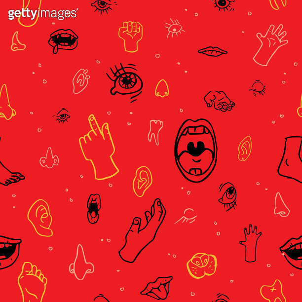 Red Expressive Body Parts Seamless Vector Pattern 이미지 (1265185470) - 게티 ...