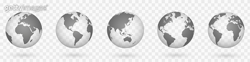 Globes of Earth 3D set. Realistic world map in globe shape. World maps ...