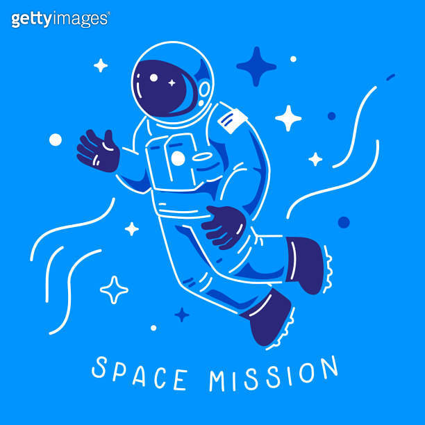 Vector creative illustration of cosmonaut in spacesuit exploring outer ...