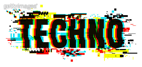 The word ''Techno'' in a distorted glitch style 이미지 (1256375975) - 게티이미지뱅크