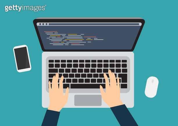 Programming and coding concept, top angle view on computer laptop ...