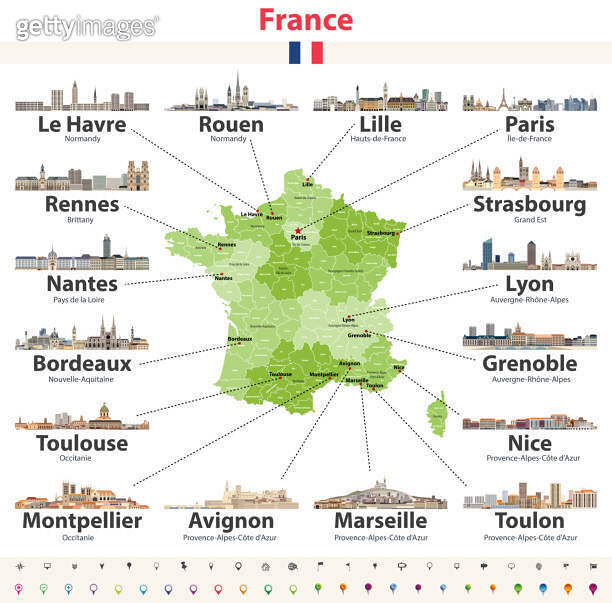 vector map of France with main cities on it. French cities skylines ...