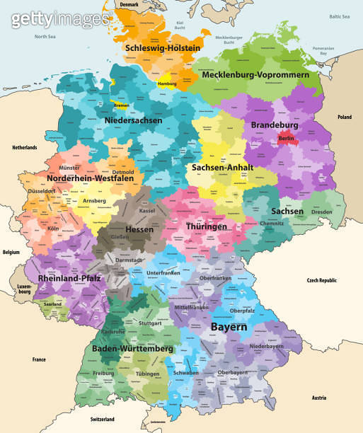 Germany high detailed vector map with neighbouring countries and ...