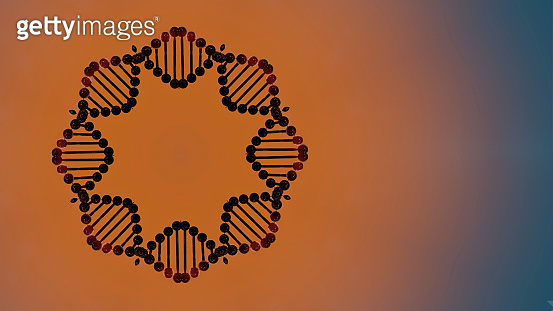 Absract visualization of 3D DNA Molecule structure in flame, infected ...