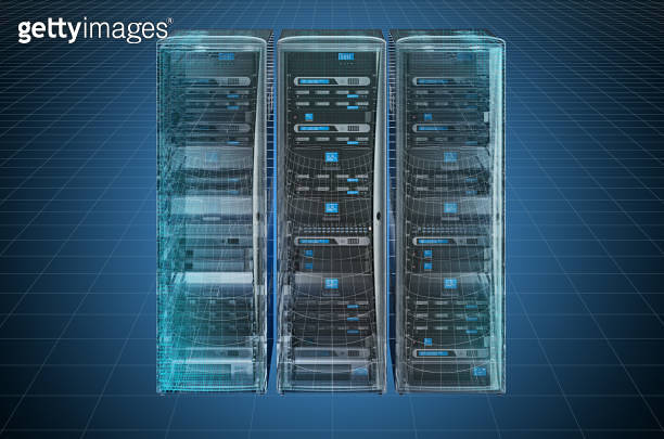 Visualization 3d cad model of Computer Server Racks, blueprint. 3D ...