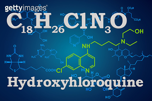 Hydroxychloroquine. Chemical formula of HCQ, molecular structure. 3D ...