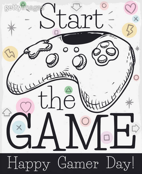 Controller in Hand Drawn Design and Doodles Celebrating Gamer Day ...
