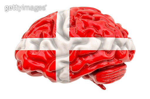 Human brain with Danish flag. Scientific research and education in ...