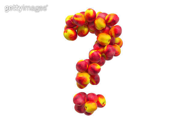 Question mark from nectarines or peaches. 3D rendering isolated on ...