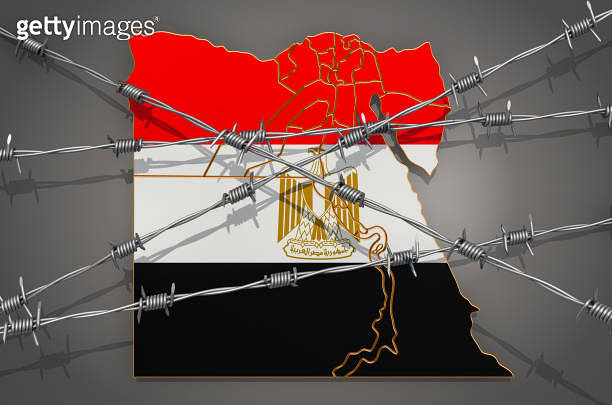 Map of Egypt with barbed wire, 3D rendering on grey background ...