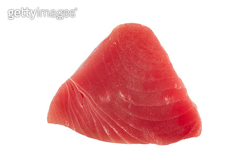 Yellow fin tuna steak isolated on white background. Fresh rare tuna ...
