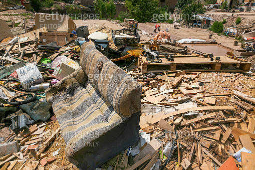 A destroyed shack in a poor neighborhood inhabited by brick producers ...