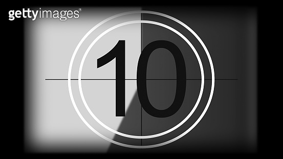 3D rendering of a monochrome universal countdown film leader. Countdown ...