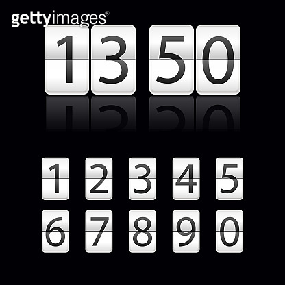 Vector realistic flip clock number font isolated on black. White Flip ...