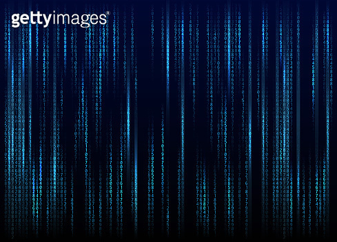Stream of binary code on screen. Abstract vector background. Data and technology, decryption and ...