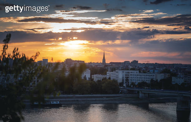 View of the city of Novi Sad and the Danube river at sunset from the ...