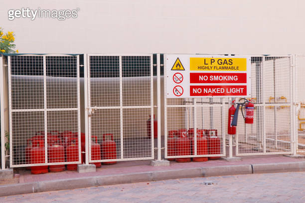 liquid petroleum gas( LPG ) pipe line and cylinder ialocated in safety ...
