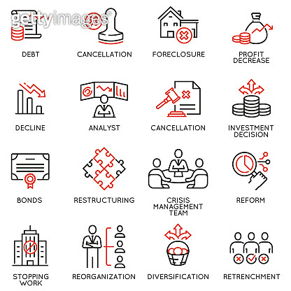 Vector Set of Linear Icons Related to Profit Decline, Finance ...