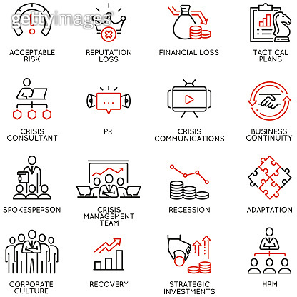 Vector Set of Linear Icons Related to Crisis Management, Recovery and ...