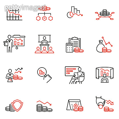 Vector Set of Linear Icons Related to Profit Decline, Finance ...
