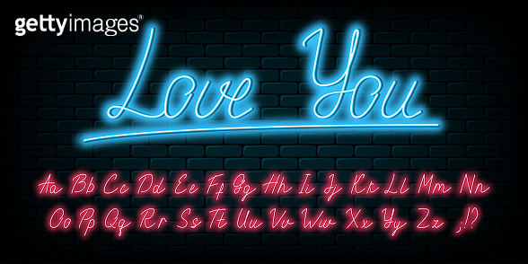 Glowing neon handwritten script font. English neon alphabet with ...