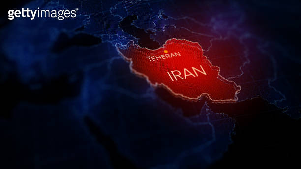 3d illustration, Middle east region map with Iran. Map of Iran a symbol ...