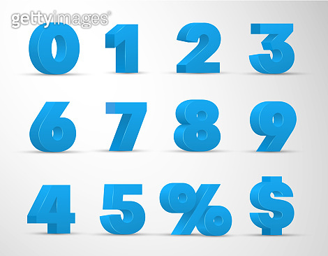 3d blue arabic numerals realistic set. 0, 1, 2, 3, 4, 5, 6, 7, 8, 9 ...