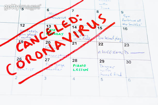 Calendar page full of appointments canceled because of the covid-19 ...
