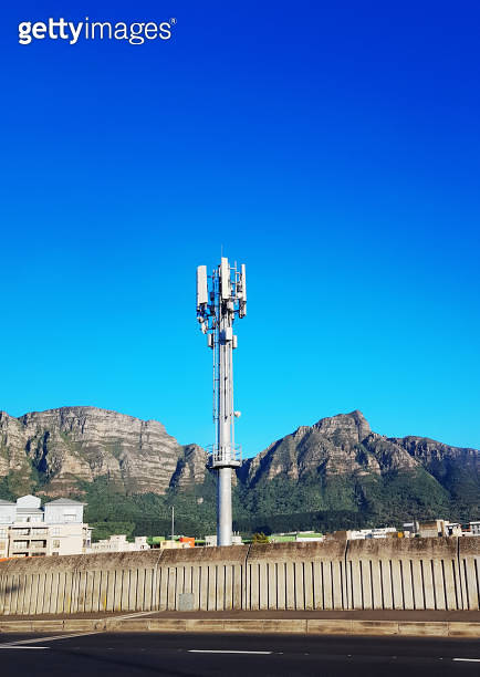 Mast of a cellphone repeater tower rises above Cape Town, South Africa ...