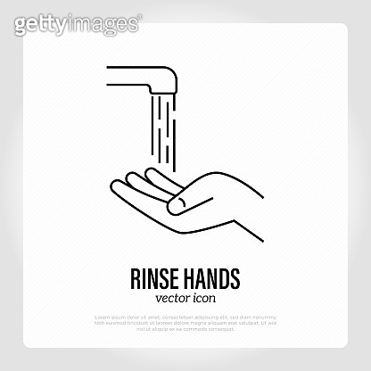 Washing hands: hands under faucet. Thin line icon. Hygiene for ...