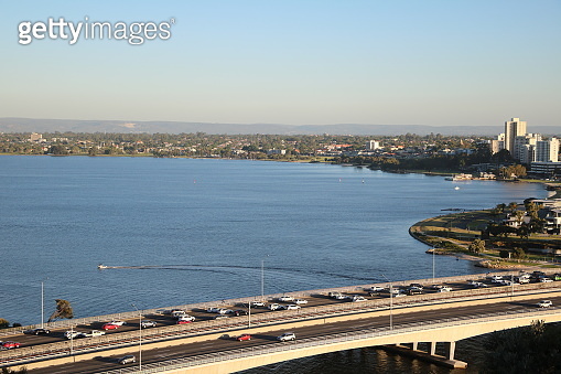 Freeway around Perth City at Swan River, Western Australia (1219997674 ...